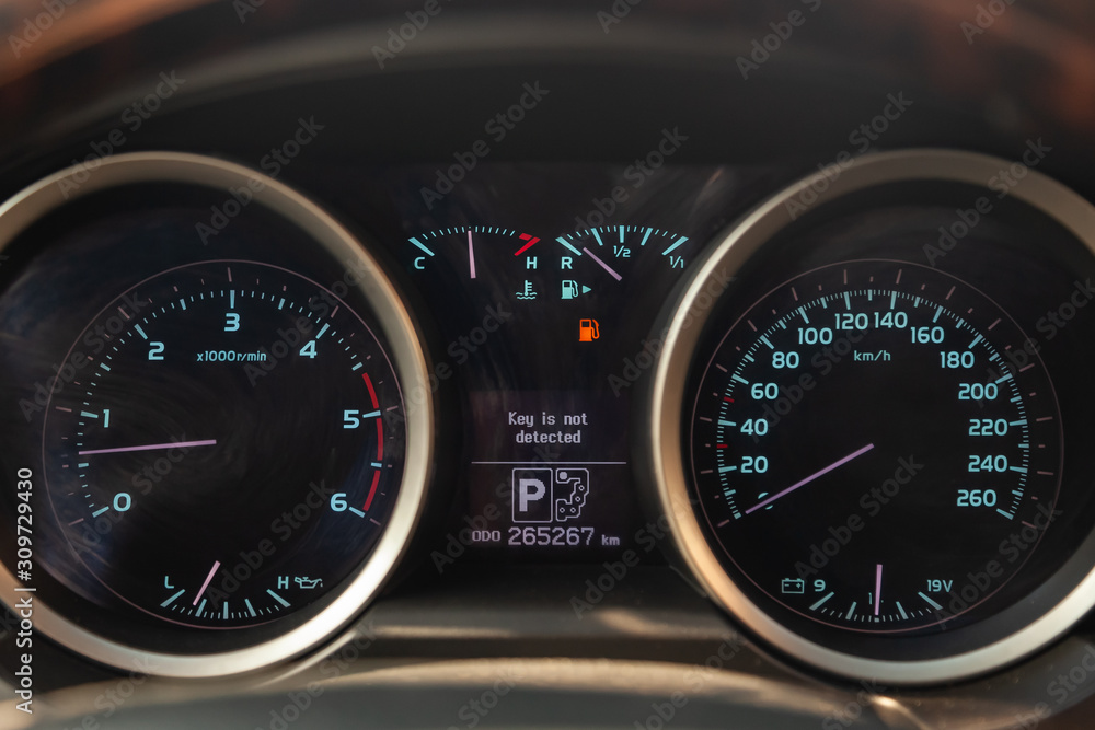 View to the interior of Toyota Land Cruiser 200 with dashboard ...