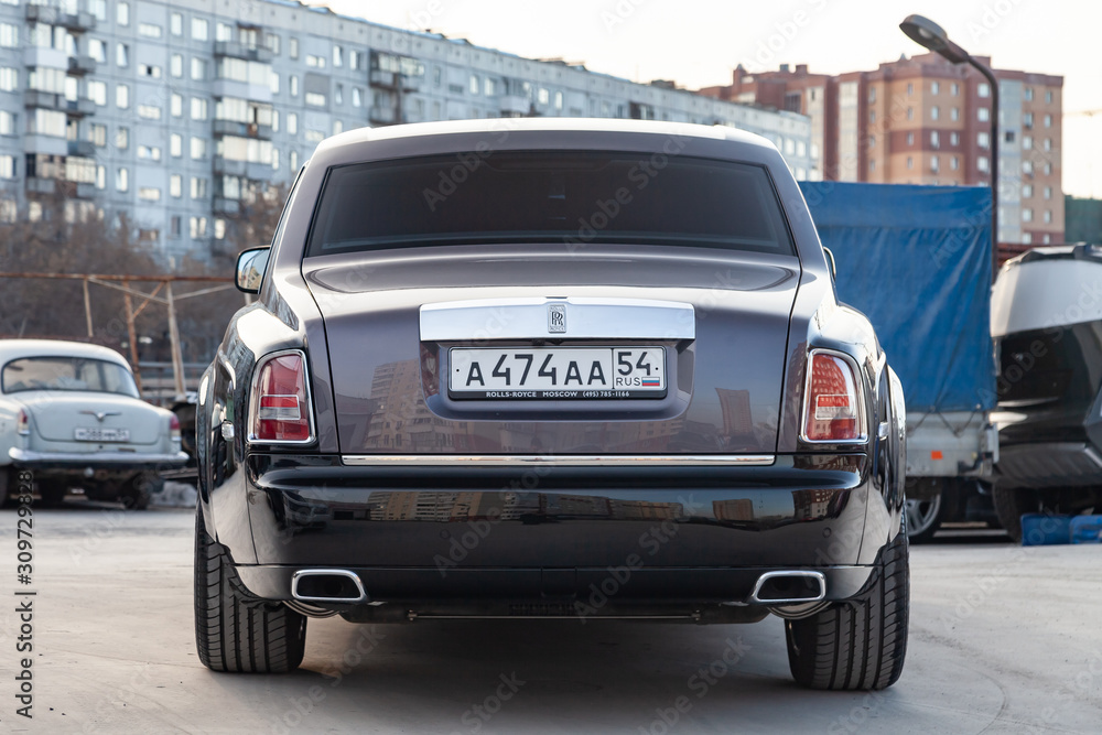 Rear view of new a very expensive luxury Rolls Royce Phantom car, a ...