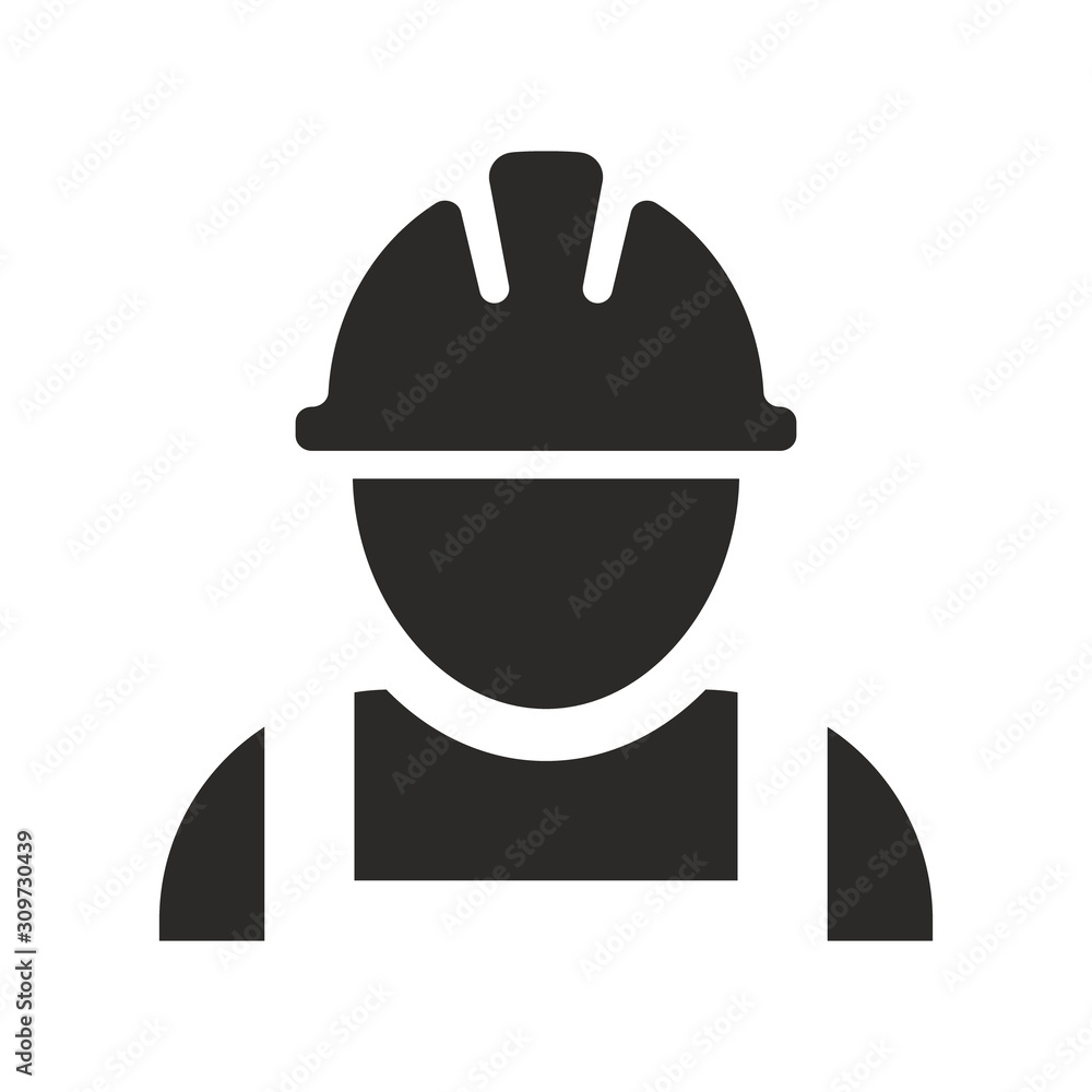 Engineer, miner, builder, industrial worker icon. Black and white flat ...