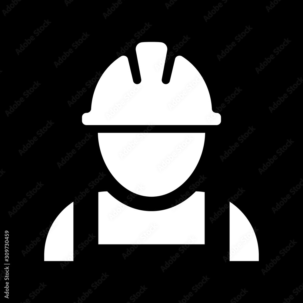 Engineer, miner, builder, industrial worker icon. Black and white flat ...