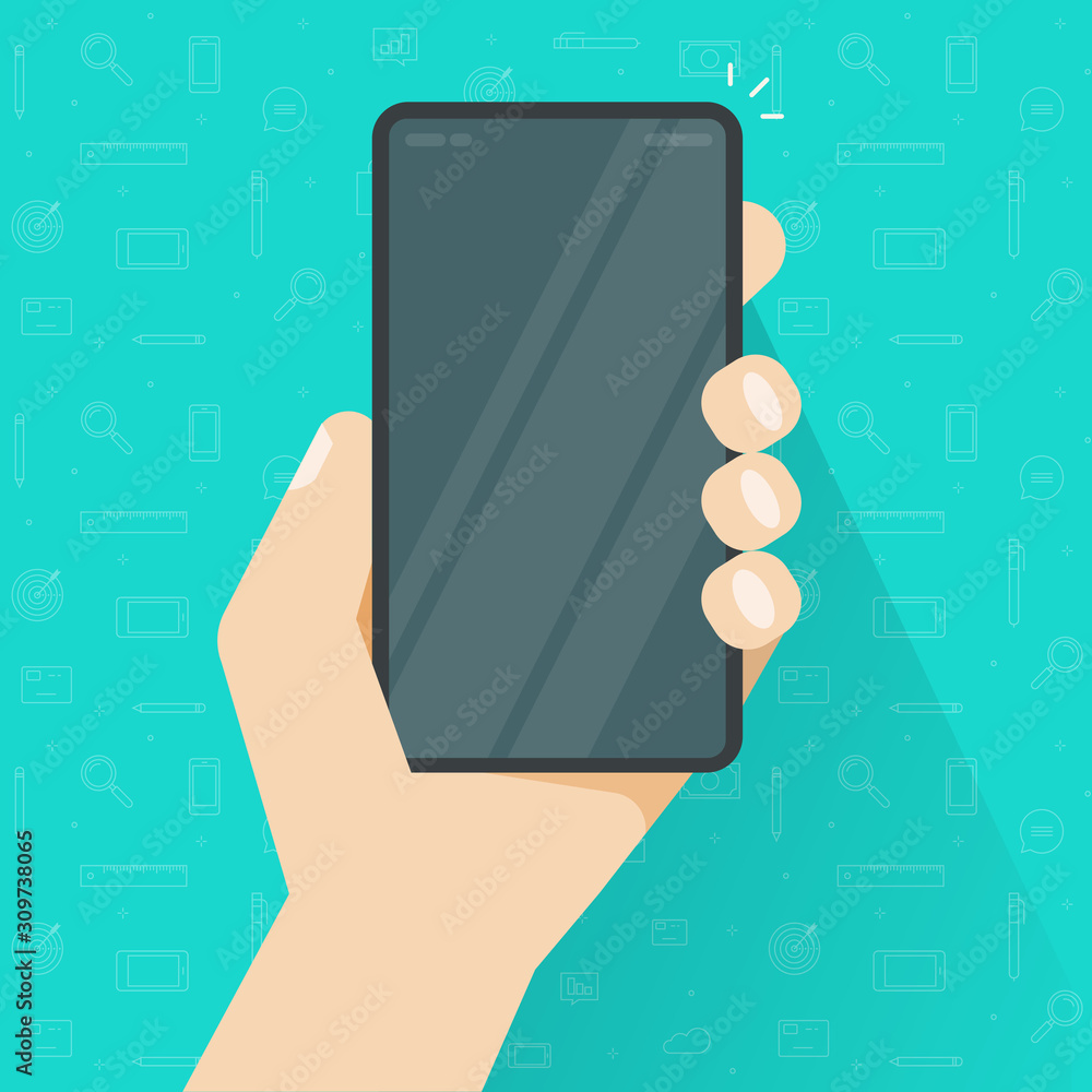 Phone or cellphone in hand with empty screen or person holding mobile ...