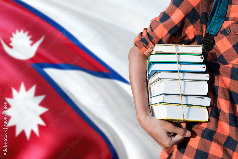 Nepal national education concept. Close up of teenage student holding ...