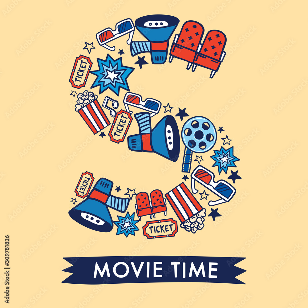 Cinema Alphabet collection for card design : Cinema elements forming a ...