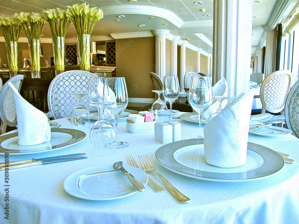 Elegant formal Lounge Bar Restaurant on luxury cruise ship liner ...