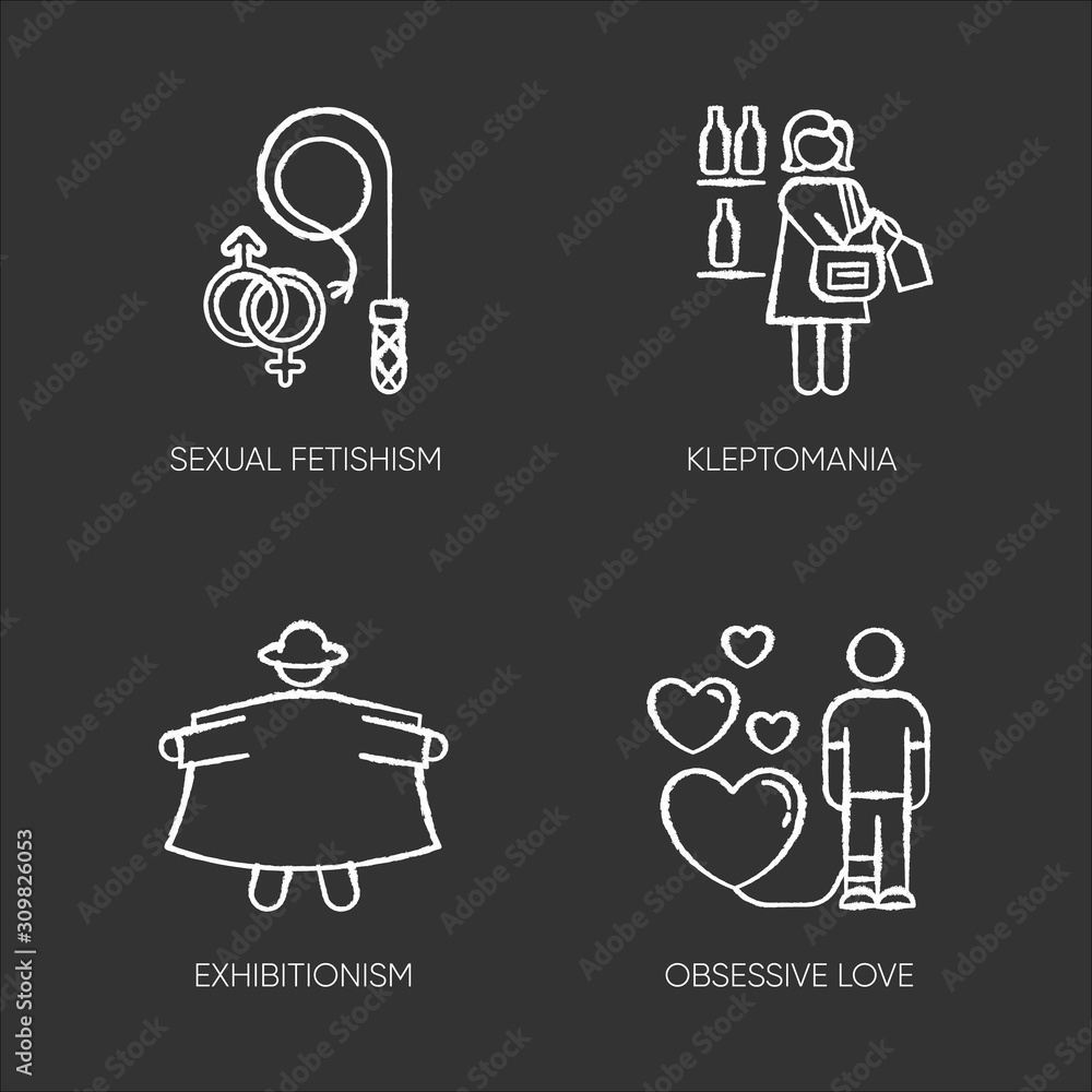 Stockvector Mental disorder chalk icons set. Sexual fetishism ...