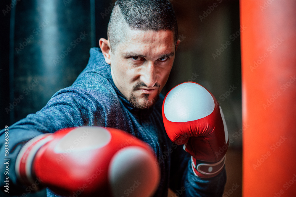 Boxer delivers a deft hit. Promotional picture for boxing. Stock Photo ...