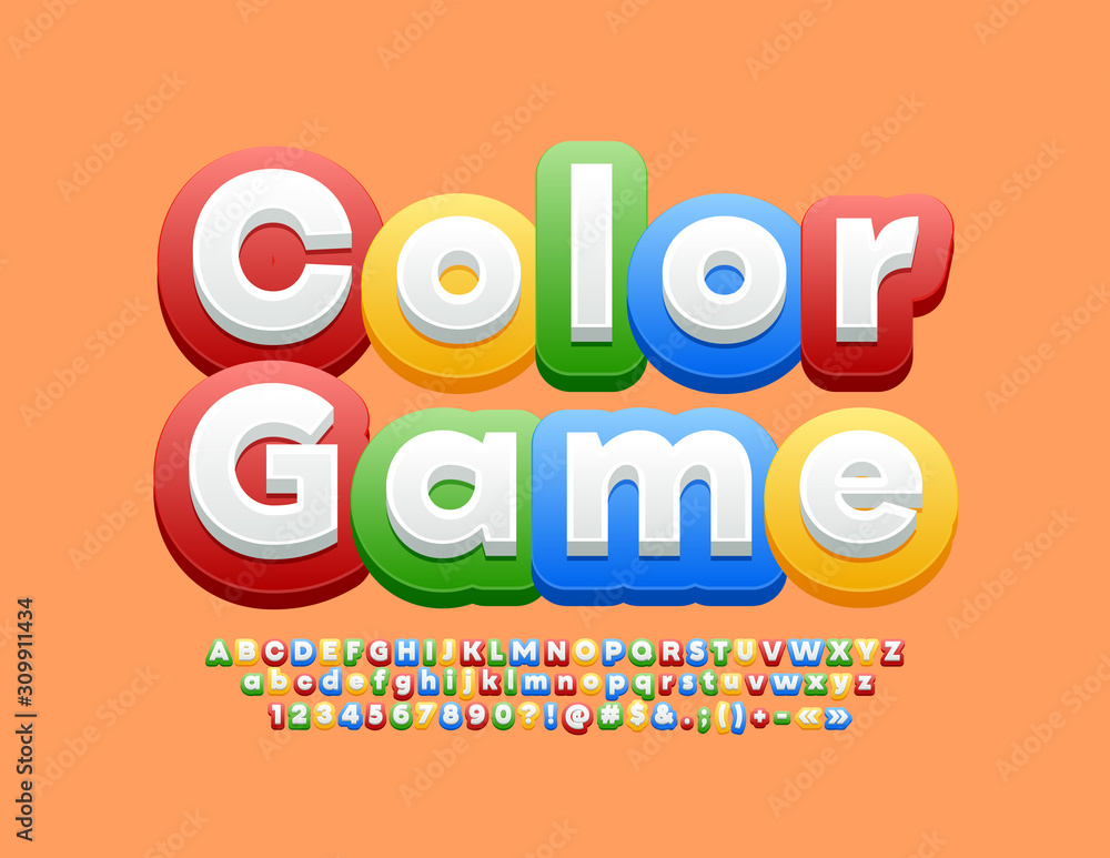 Vector colorful sign Color Game. Bright funny Font. Alphabet Letters ...