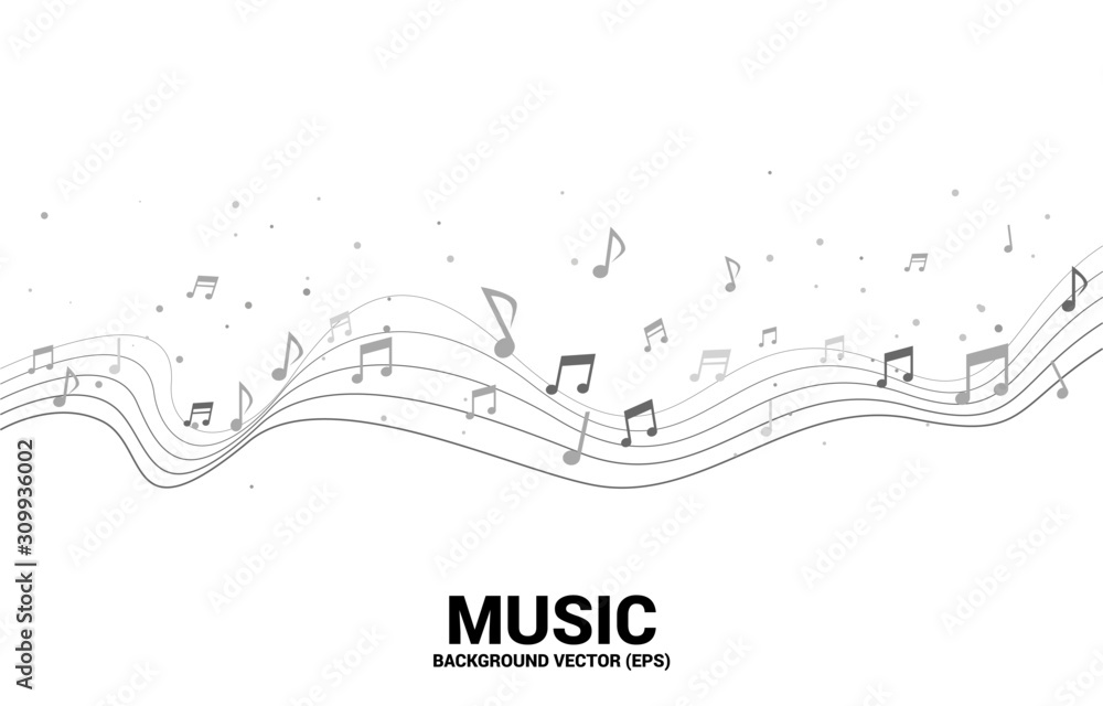 Vector music melody note dancing flow . Concept background for song and ...