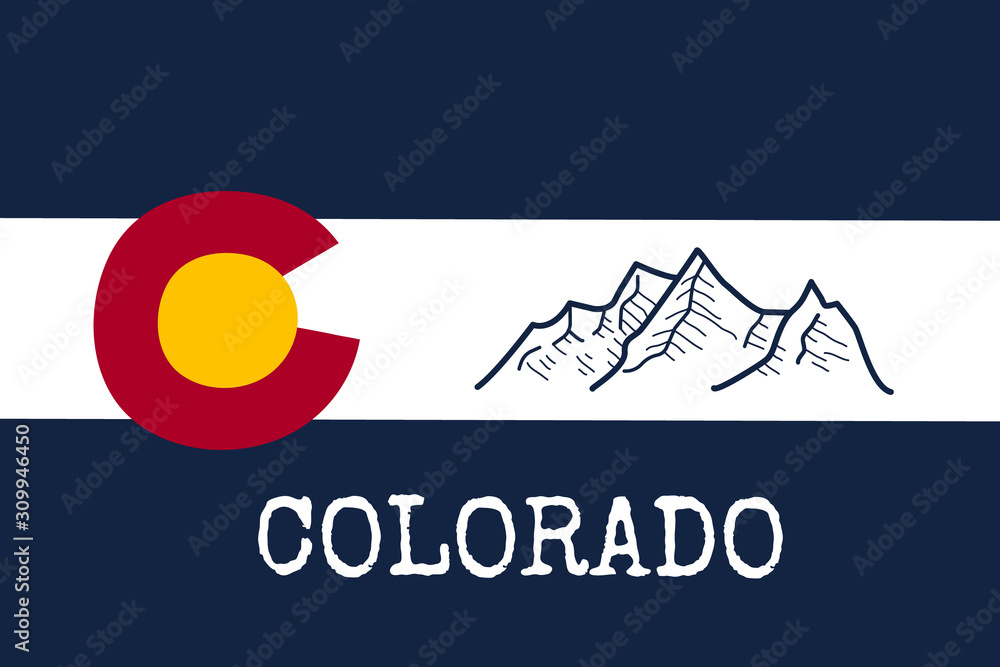 Colorado flag with line drawing of mountain Vector illustration Stock ...