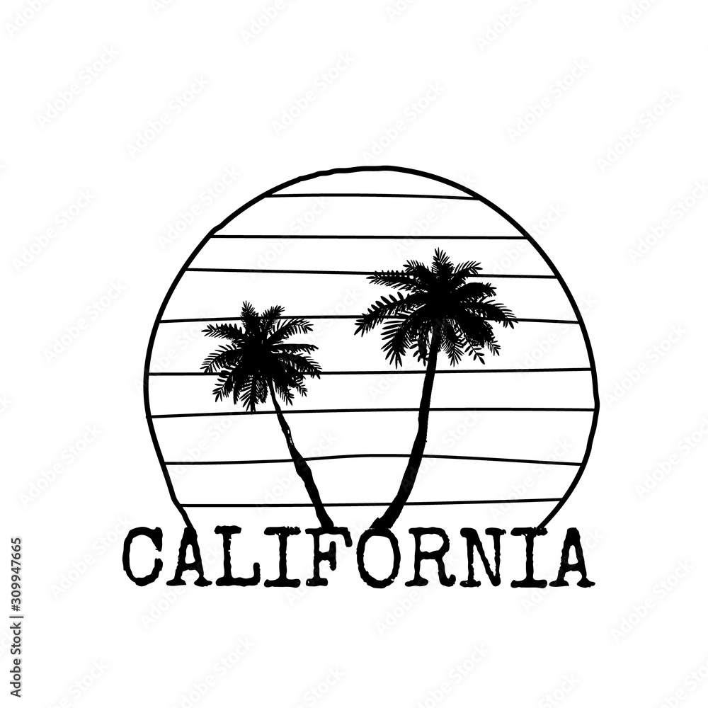 Vetor California symbol line drawing with palm tree silhouette. Vector ...