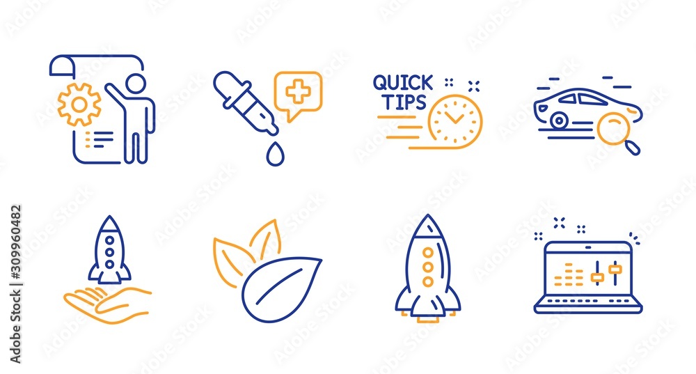 Rocket, Chemistry pipette and Crowdfunding line icons set. Search car ...