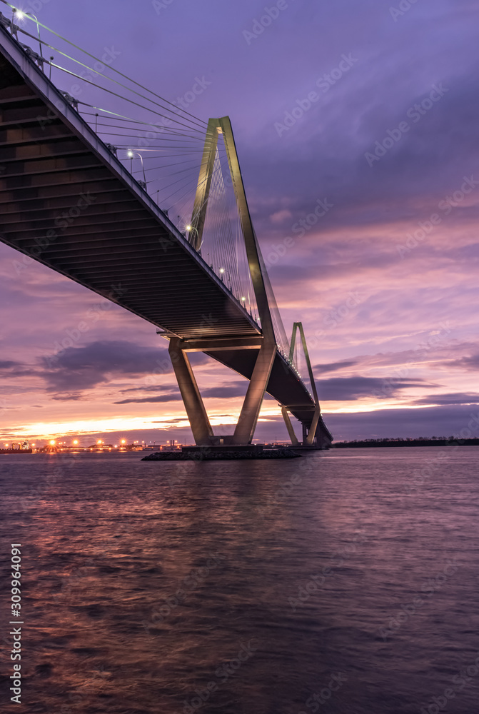 Beautiful Ravenel Bridge at dusk charleston skyline in background Stock ...