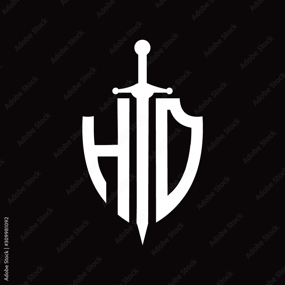 HD logo with shield shape and sword design template Stock Vector ...