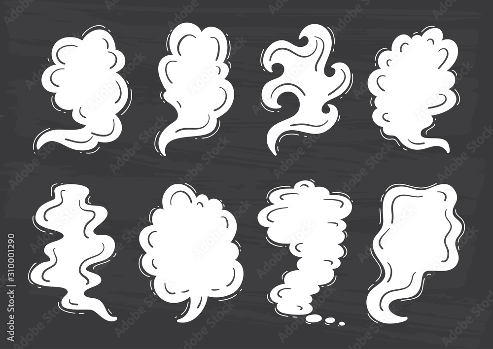Steam Clouds Silhouette Vector Set. Hand drawn Doodle Sketch Smoke ...