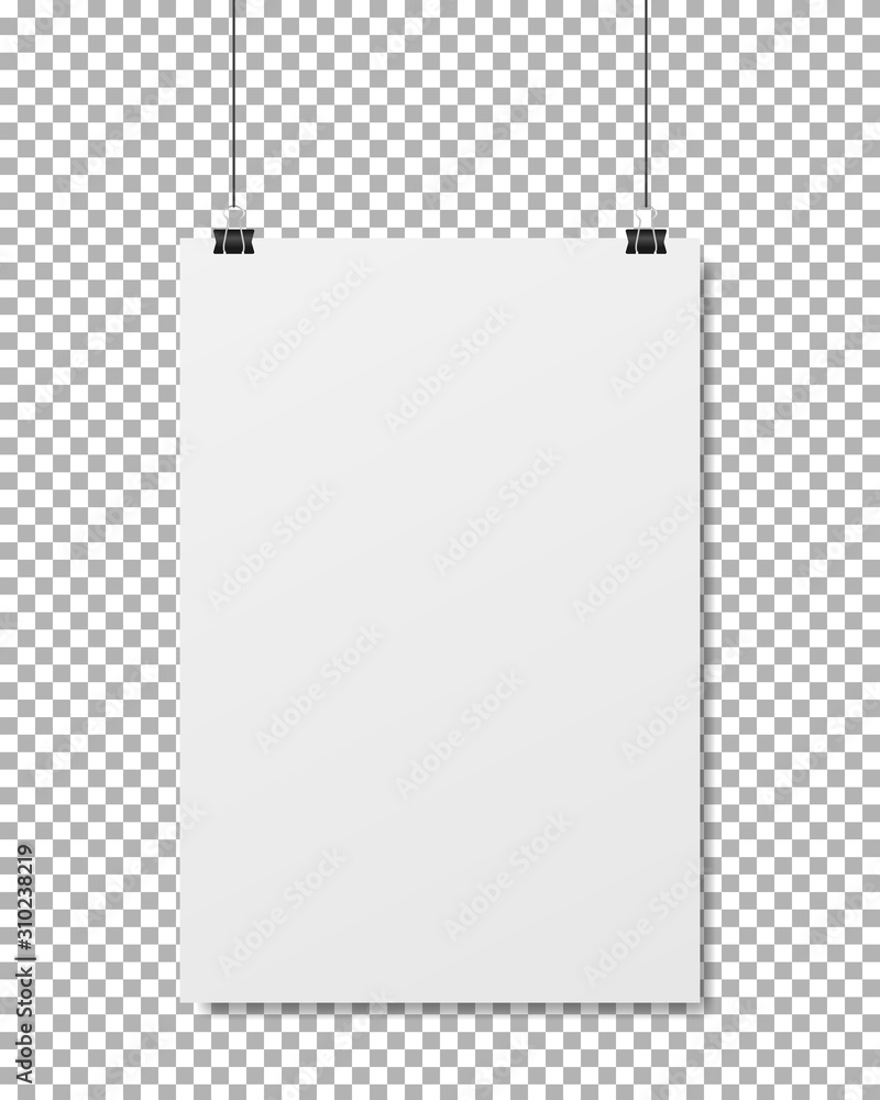 Blank flyer poster mockup. Realistic hanging blank paper mockup. White ...