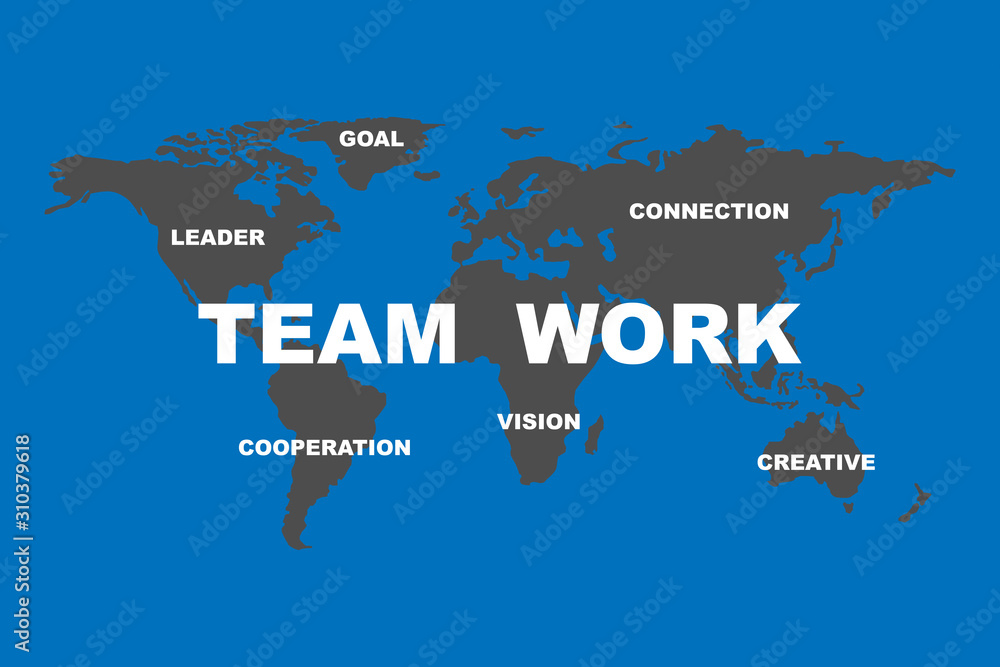 Teamwork word consisted of goal, leader, connection, creative, vision ...