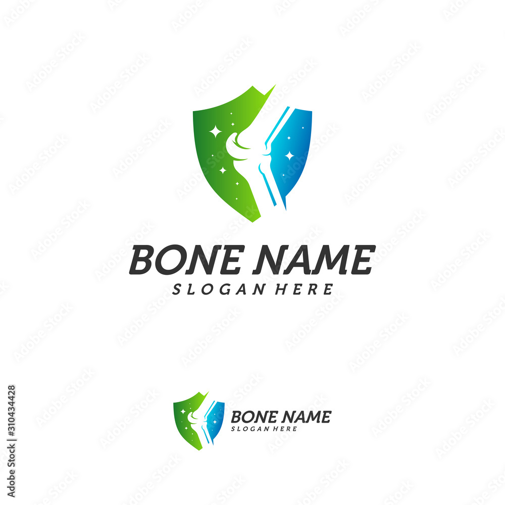 Bone shield logo. Healthy bone Icon. Knee bones and joints care ...