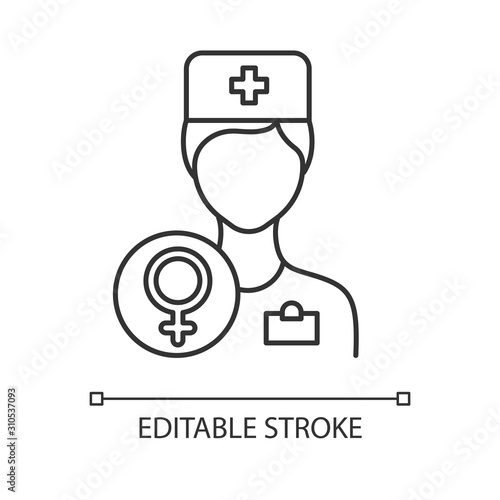 Gynecologist consultation linear icon. Female health examination ...