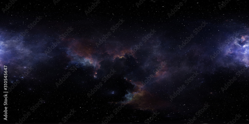 360 degree space background with nebula and stars, equirectangular ...