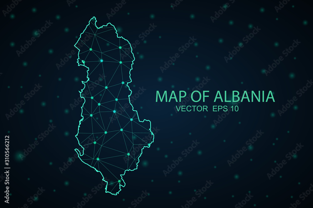 Map of Albania. Wire frame 3D mesh polygonal network line, design ...