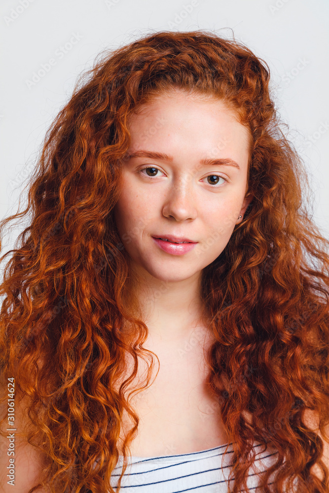 Portrait of a beautiful smiling girl without makeup, no skin retouching ...