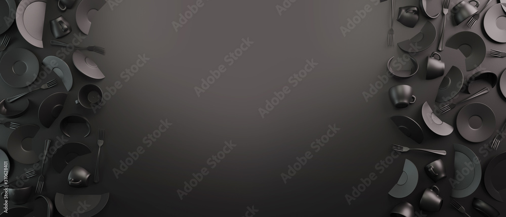 Black food background concept for design menu restaurant or cafe. Copy ...