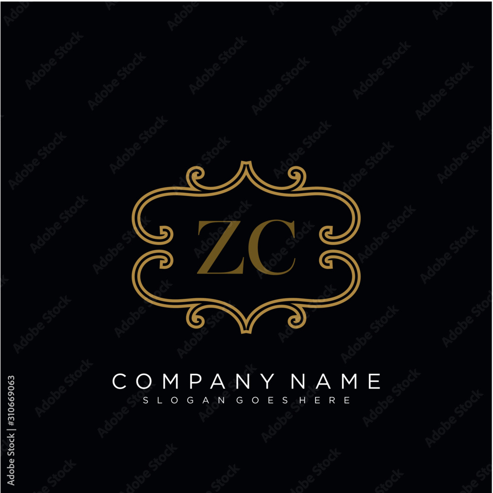 Initial letter ZC logo luxury vector mark, gold color elegant classical Stock Vector | Adobe Stock