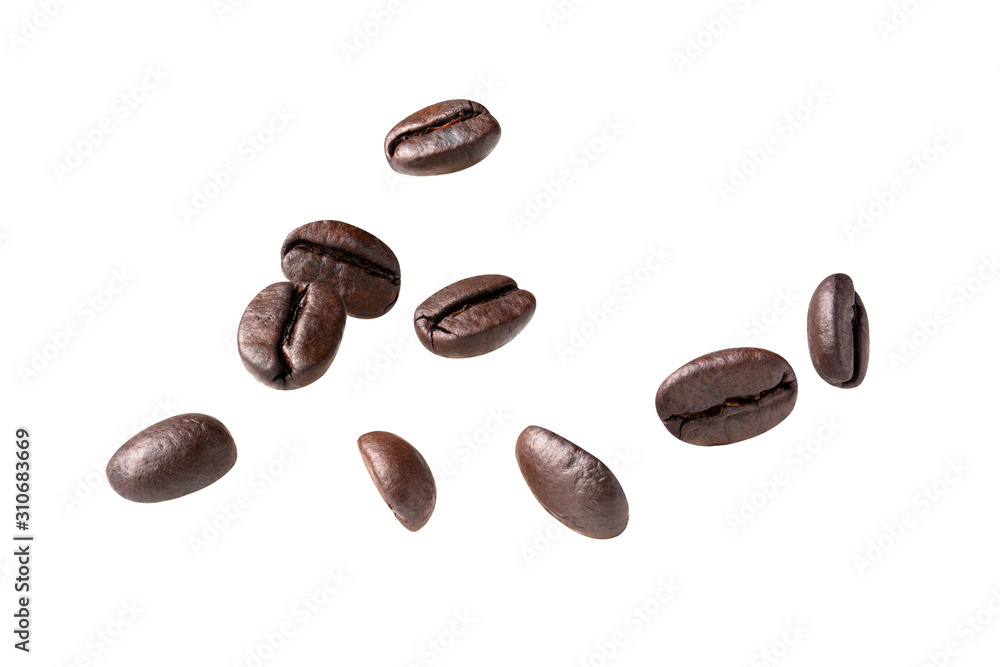 coffee beans pieces floating.coffee Clipping Path on white isolated ...
