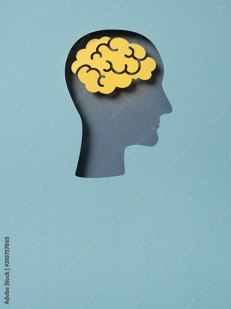 Idea, Human head with yellow brain Stock Photo | Adobe Stock