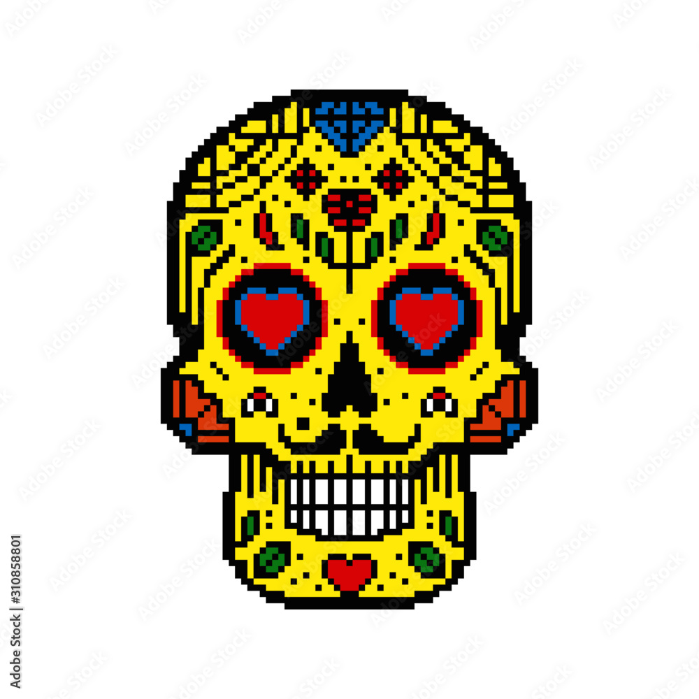 Pixel art Mexican sugar skull/ Day Of The Dead Skull/ Dia de Los ...