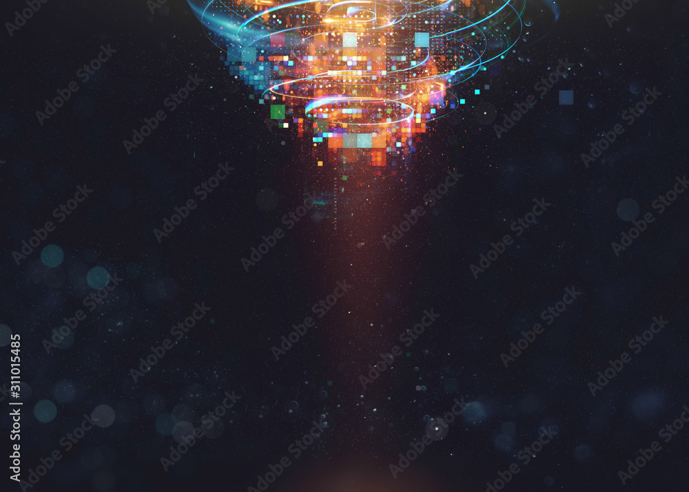 Abstract tech background. Floating Numbers HUD Background. Matrix particles grid virtual reality ...