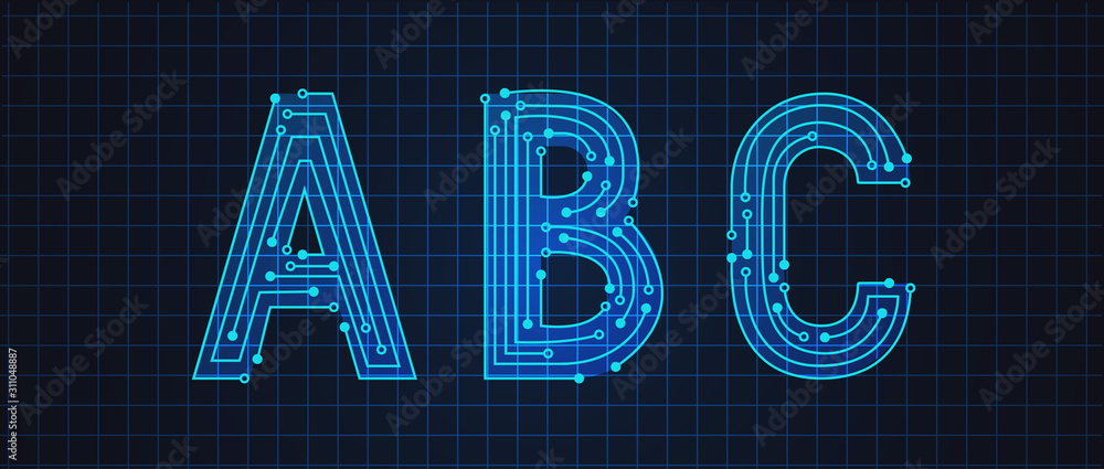 Technology simple type tech design. Vector typeset alphabet. Future ...