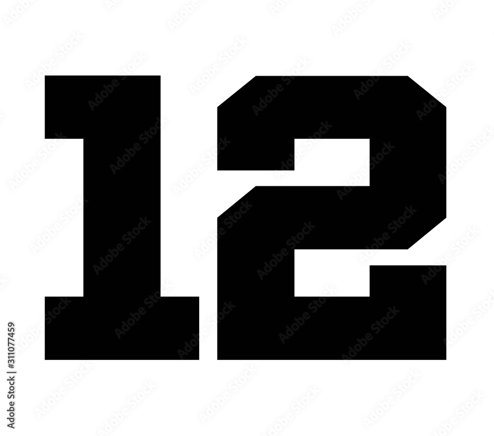 12,Classic Vintage Sport Jersey Number, Uniform numbers in black as fat ...