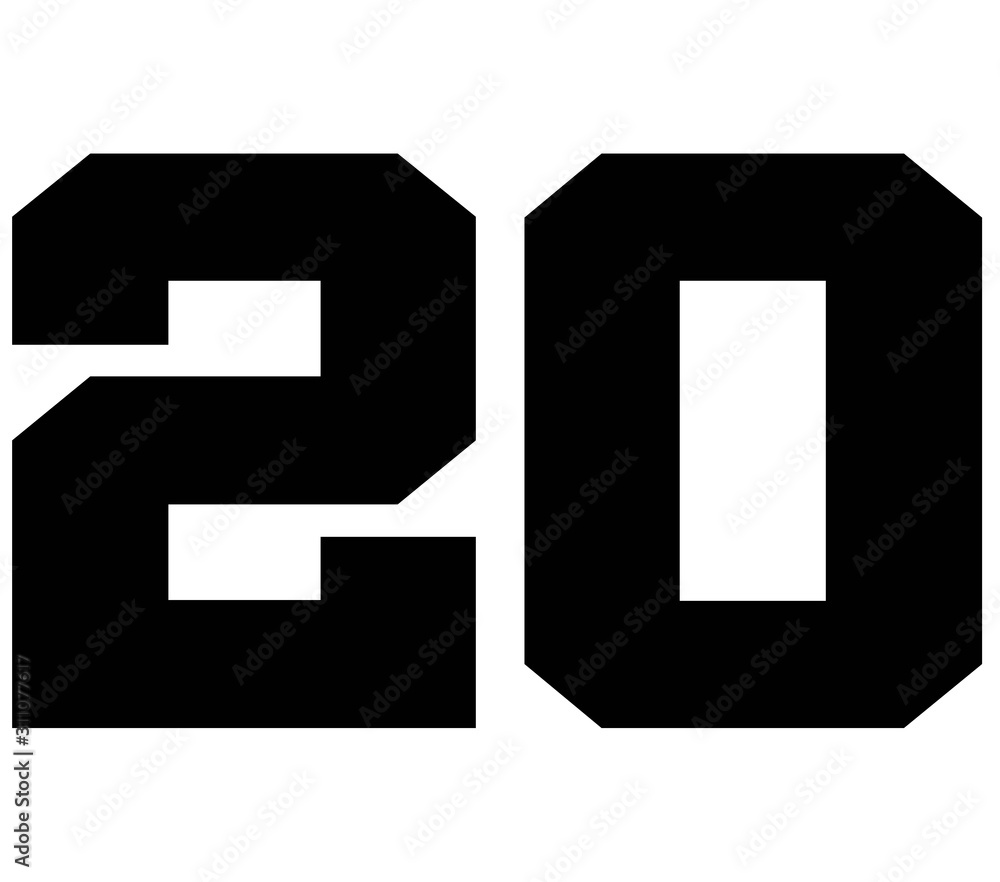 20,Classic Vintage Sport Jersey Number, Uniform numbers in black as fat ...