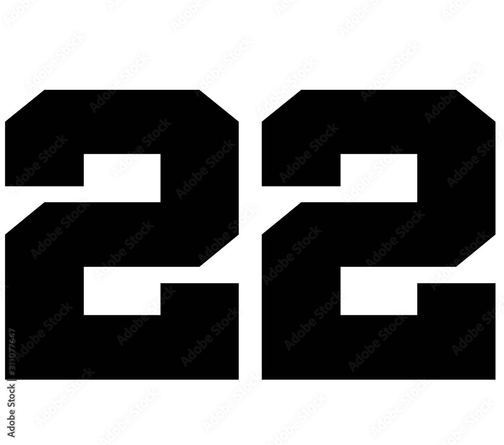 22,Classic Vintage Sport Jersey Number, Uniform numbers in black as fat ...