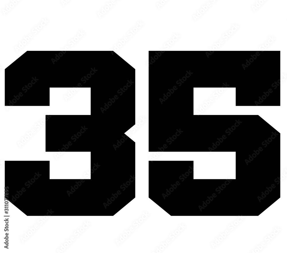 35,Classic Vintage Sport Jersey Number, Uniform numbers in black as fat ...