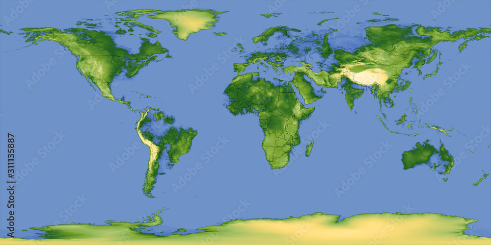 XXL size physical world map illustration. Primary source, elements of ...
