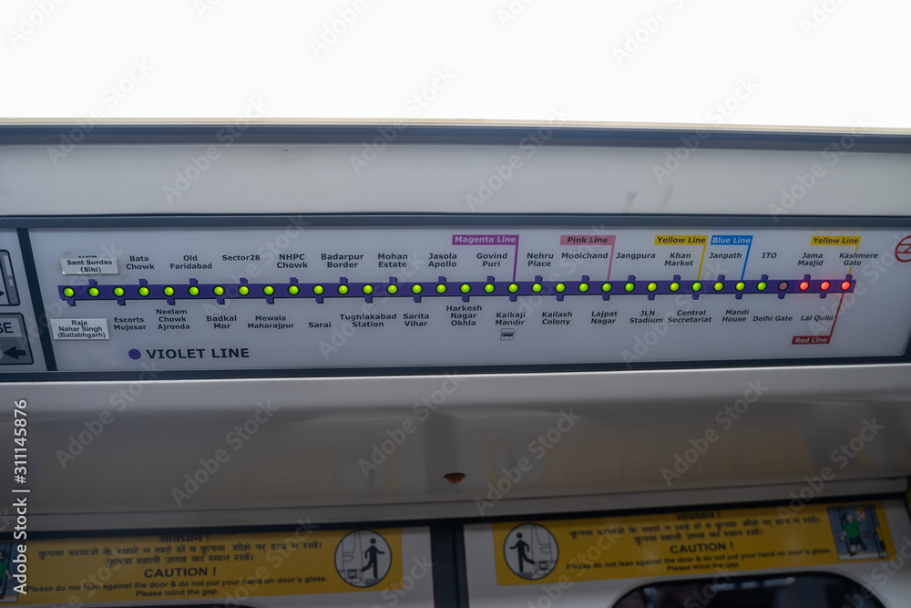 Delhi, India - December 14, 2019: Map of the New Delhi metro train ...