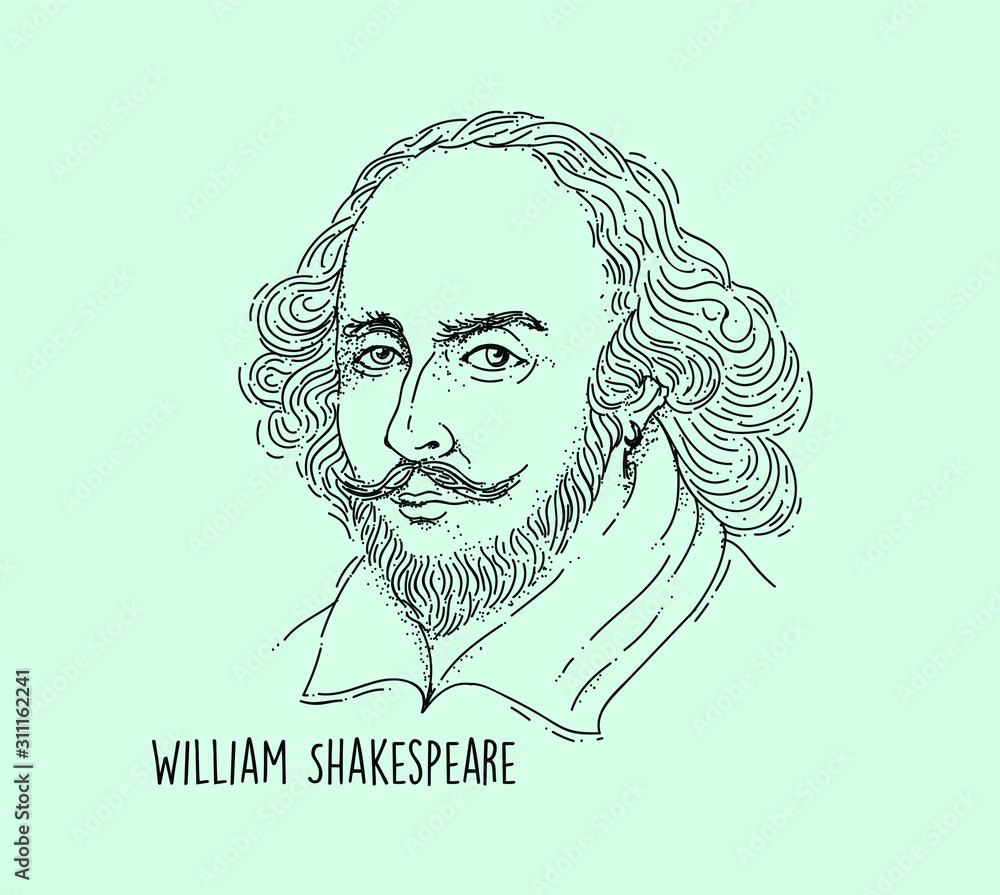 William Shakespeare Line Art Portait Hand Drawing Stock Vector | Adobe ...