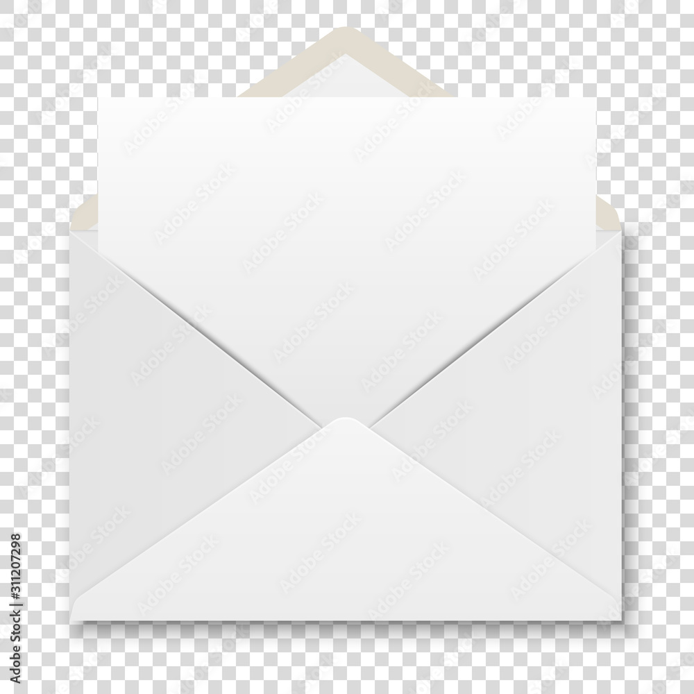 Vector Realistic White Envelope with White Paper Sheet Closeup Isolated ...
