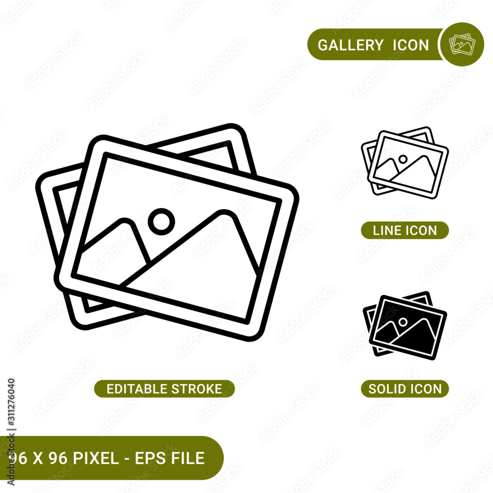 Gallery icons set vector illustration with solid icon line style. Image ...