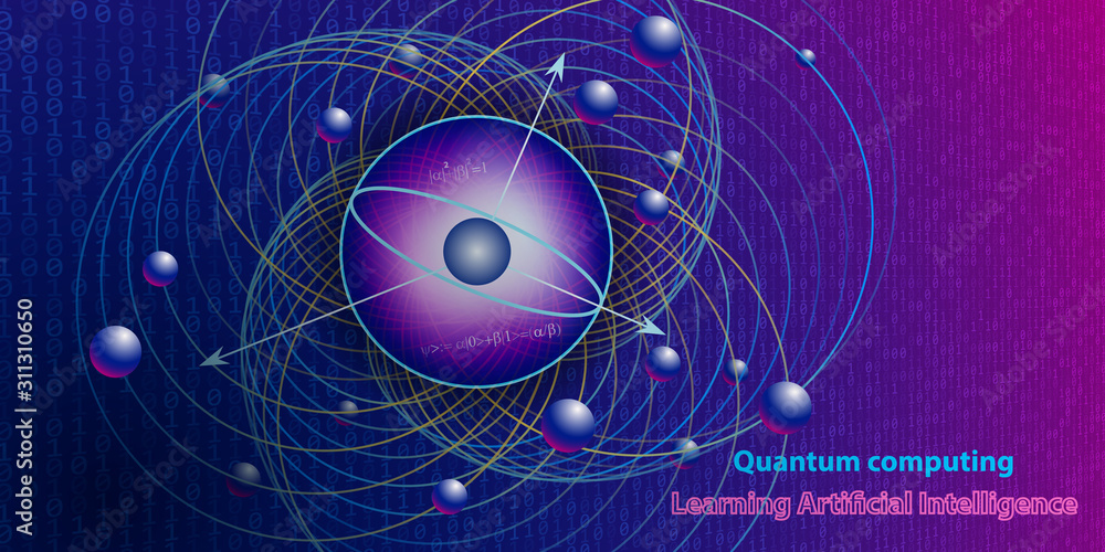 Quantum computing abstract physics background concept with qubit ...