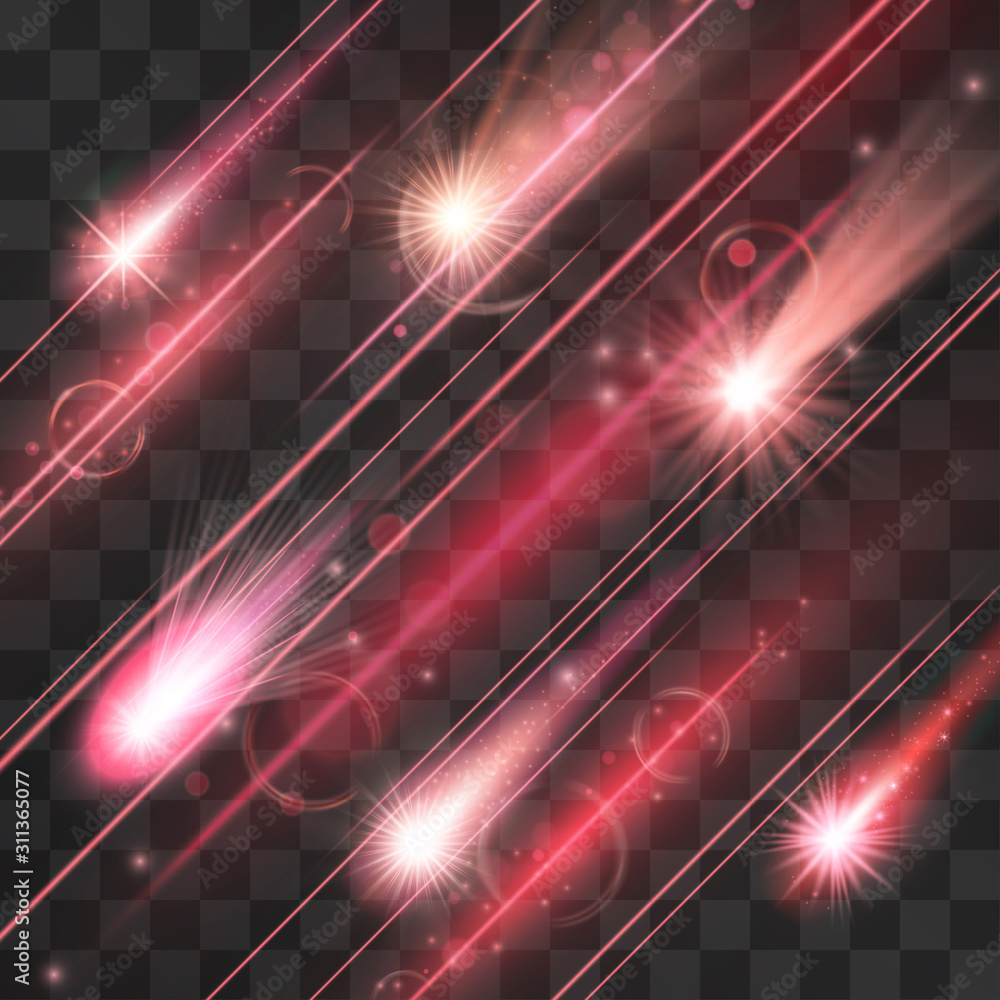 Meteorite shower, armageddon red rain imitation vector light effect ...