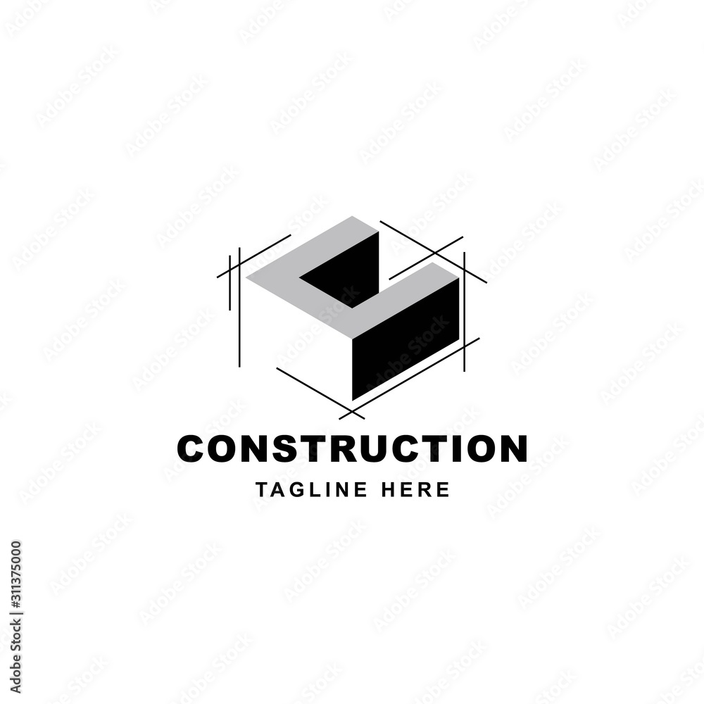 Construction logo design with letter U shape icon. Initial letter U on ...