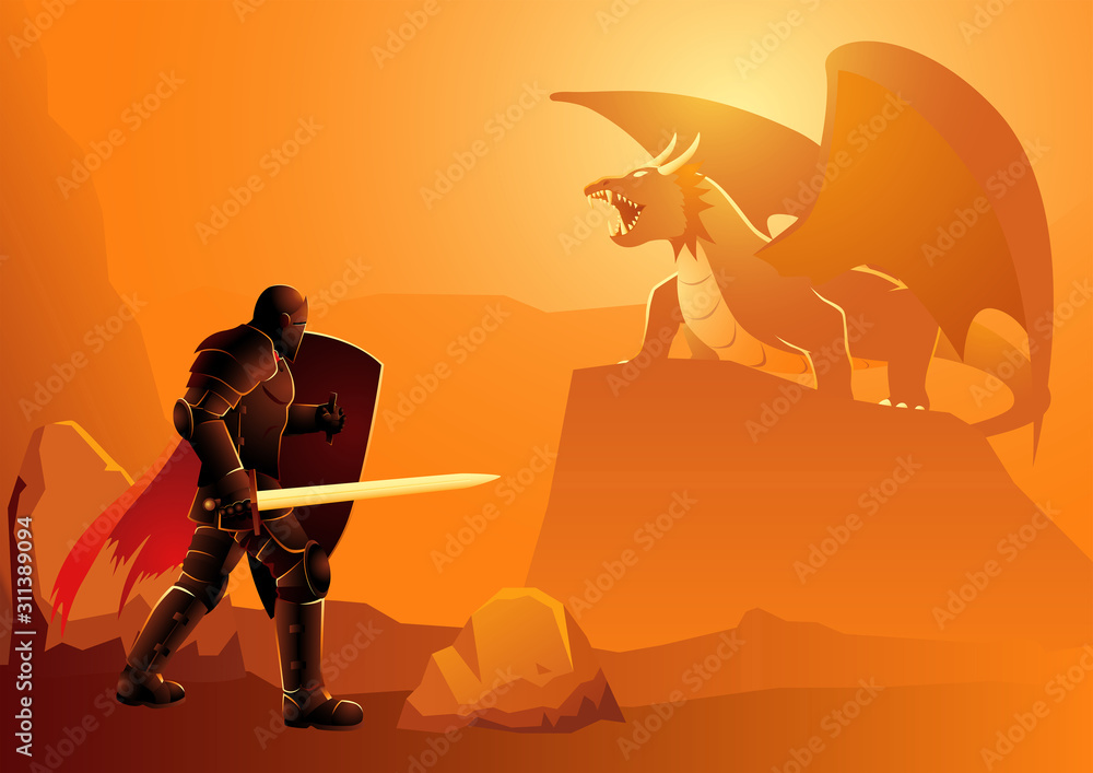 Knight and Dragon Stock Vector | Adobe Stock