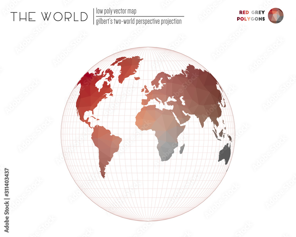 World map in polygonal style. Gilbert's two-world perspective ...