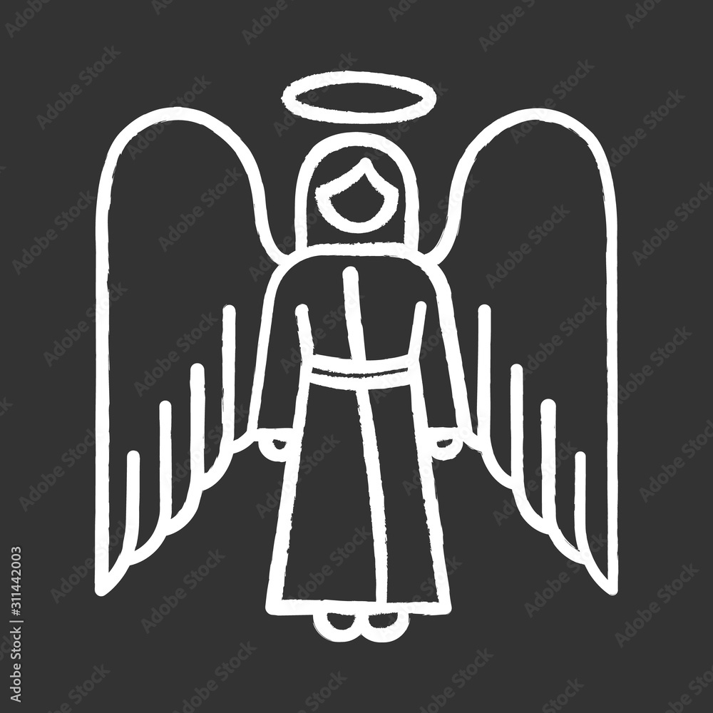 Angel chalk icon. Biblical archangel. Human figure in robe with wings ...