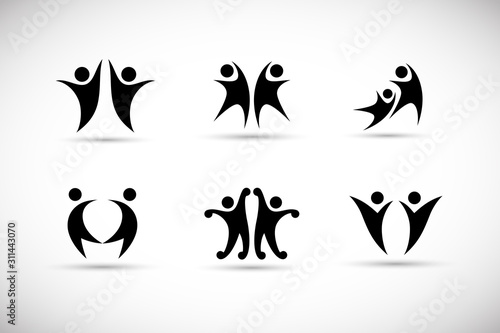 Abstract People Logo Set. Human Figure Isolated On Gray Background ...
