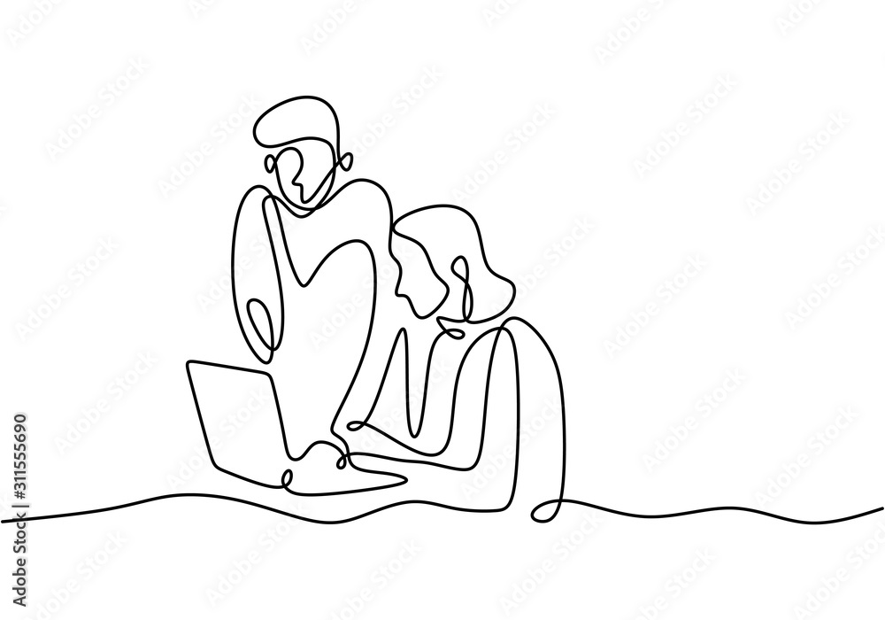 Continuous one line drawing of business briefing and instruction. Man ...