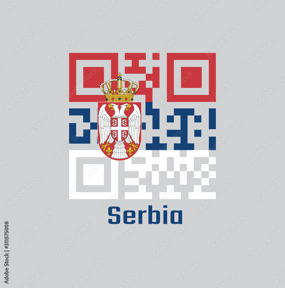 QR code set the color of Serbian flag. A horizontal tricolor of red ...